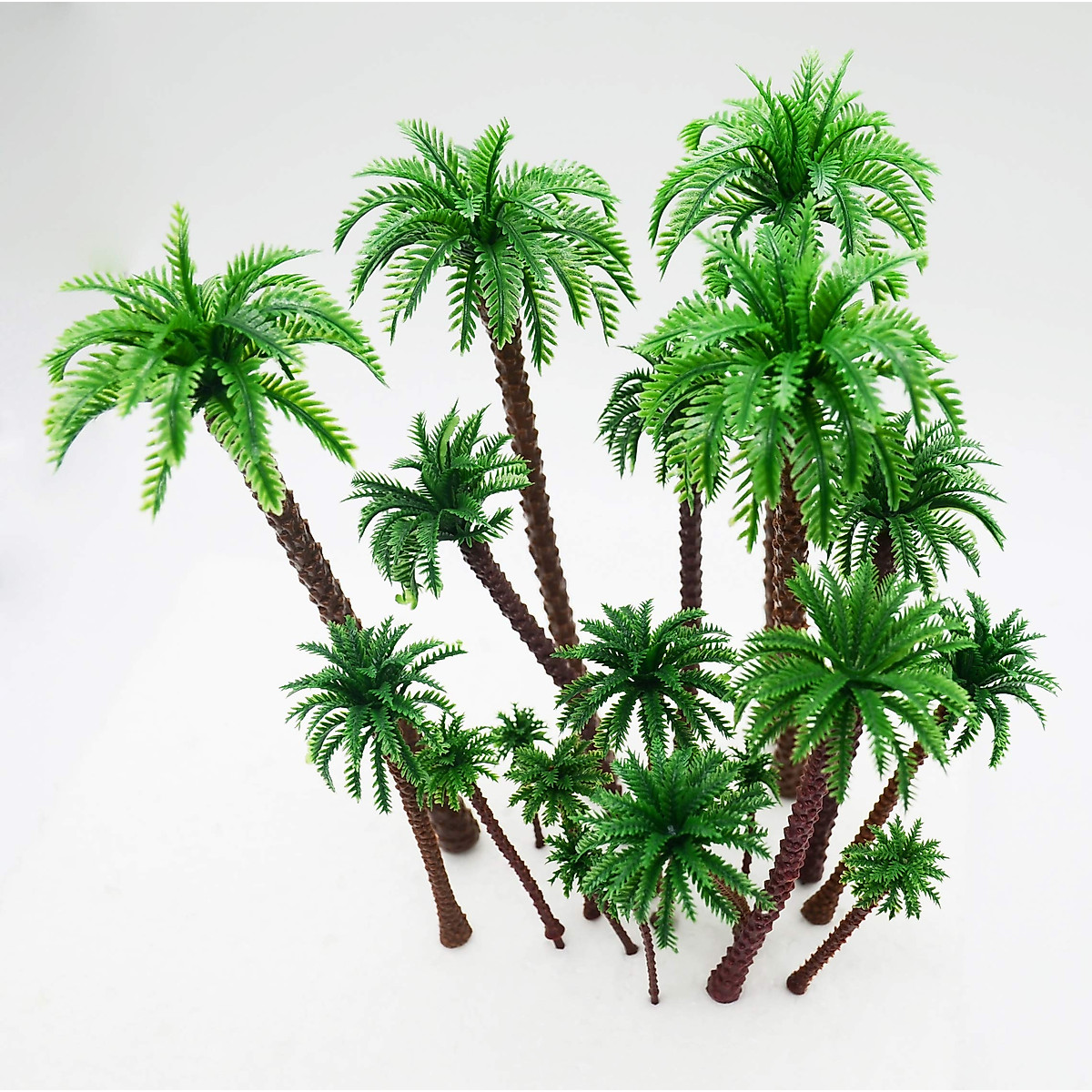 Hatisan 20Pcs Coconut Palm Model Trees/Scenery Model Plastic Artificial Layout Rainforest Diorama, Building Model Trees Cake Topper, Model Train Railways Architecture Landscape (Dark Trunk)