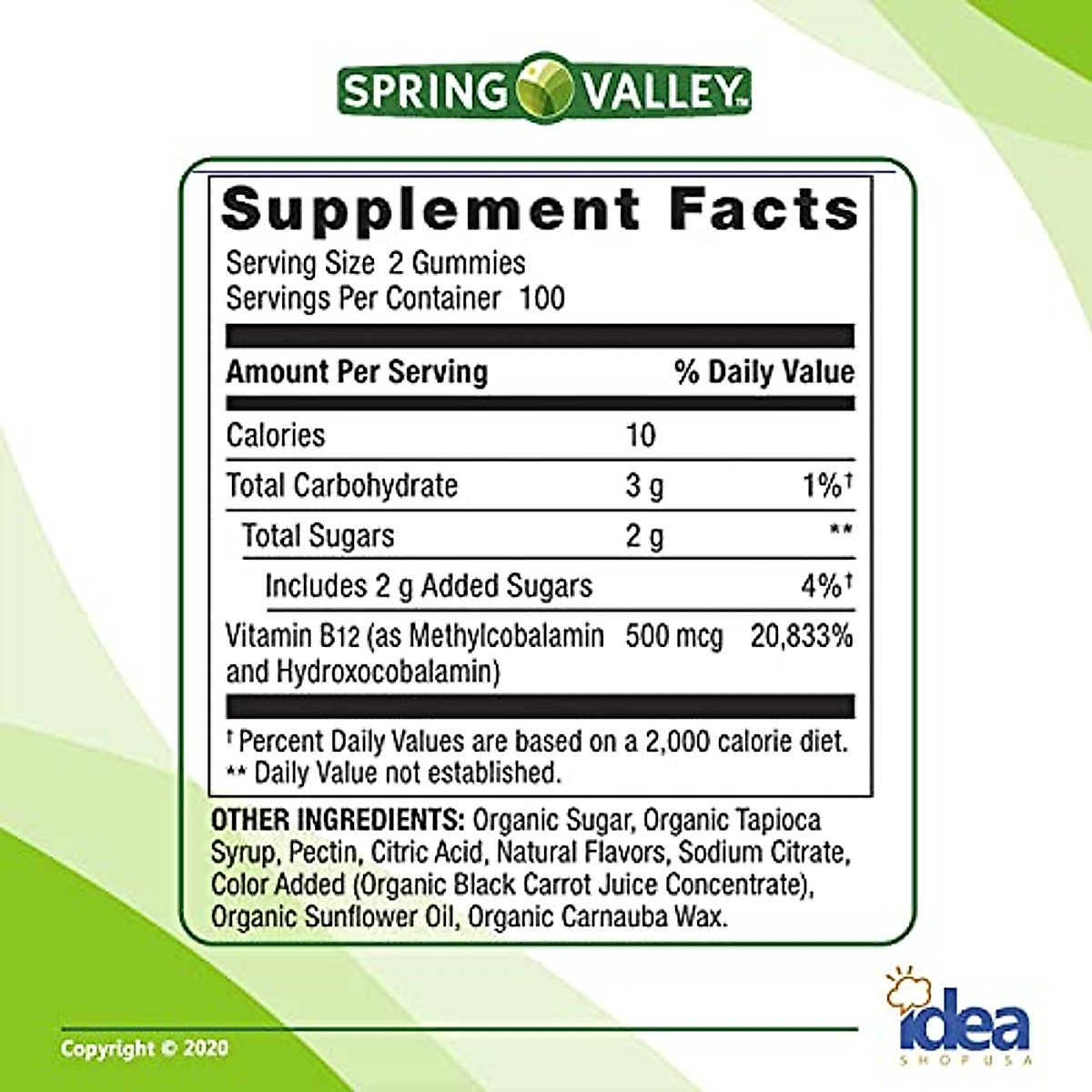 Vitamin B12 Organic Vegetarian Gummies, Metabolism Support with Methylcobalamin by Spring Valley, 500 mcg, 200 Ct (1 Pack) + “Vitamins & Minerals -  A to Z - Better Idea Guide©”