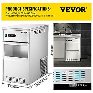 VEVOR 110V Commercial Snowflake Ice Maker 44LBS/24H, ETL Approved Food Grade Stainless Steel Flake Ice Machine Freestanding Flake Ice Maker for Seafood Restaurant, Scoop Included