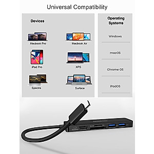 USB C Hub HDMI PD Adapter for MacBook Air/Pro, Surface Pro 7/8, XPS and More, Dockteck 6-in-1 Type C Hub with 4K 60Hz, 100W PD, SD & microSD Card Reader, 2 USB 3.0 Data 5Gbps