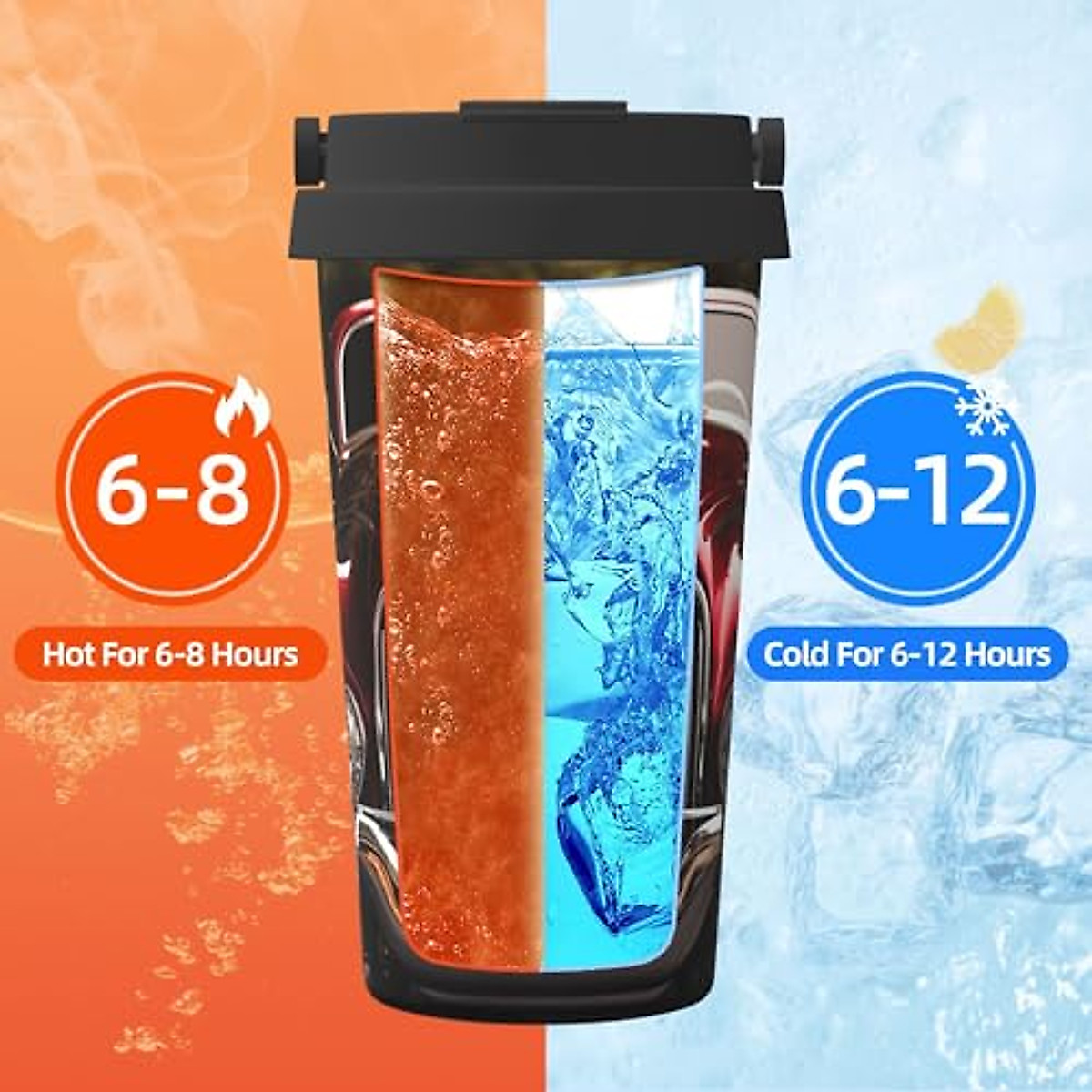GTKSYNVE Reusable Coffee Mug with Lid and Handle, Classic Car Tumbler for Hot & Cold Drinks 16oz Stainless Steel Insulated Coffee Tumblers Double Wall Vacuum Thermal Cup