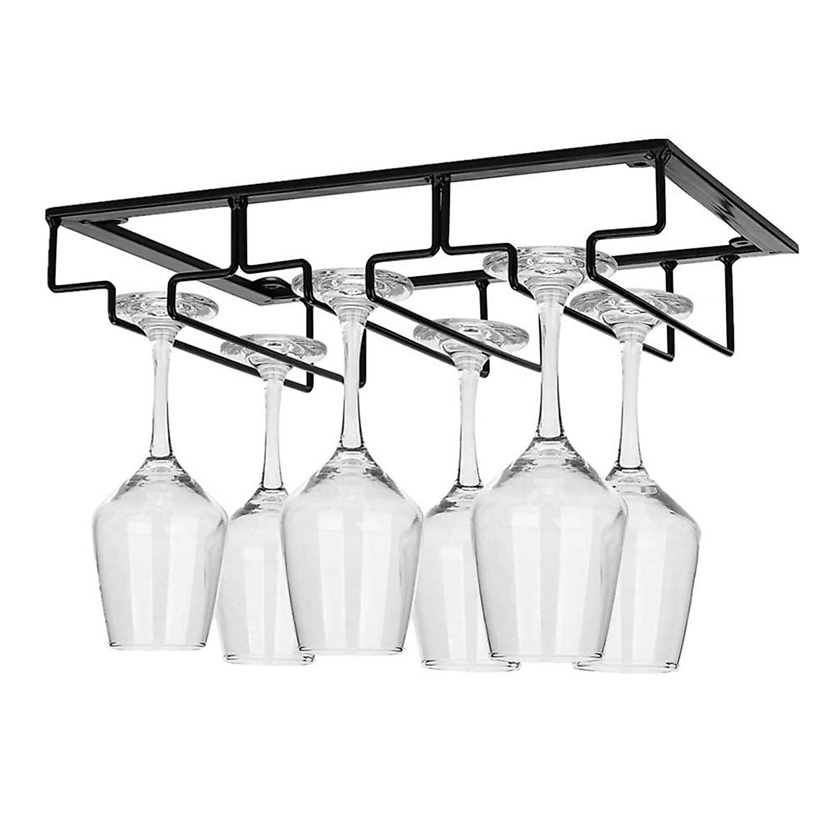 Wine Glass Rack,Under Cabinet Stemware Wine Glass Holder Glasses Storage Hanger Metal with 3 Rows for Bar Kitchen (Black)