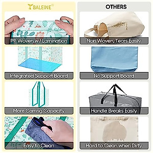 BALEINE 4 PK Grocery Bags Reusable Shopping Bags with Reinforced Bottom, Heavy Duty Foldable Tote Bags (Spring Stroll)