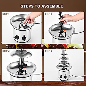Chocolate Fountain, 4 Tiers Electric Melting Machine Chocolate Fondue Fountain Set with 6pcs Stainless Steel Forks, 4-Pound Capacity, Stainless Steel Cascading Fondue Heat Motor Controls Pot for Nacho Cheese, BBQ Sauce, Ranch