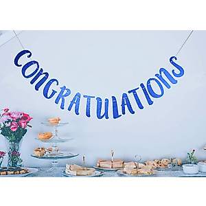 Blue Glitter Congratulations Banner, Congrats Grad Well Done Graduate 2024 We are So Proud of You Graduation Party Bunting Decorations Supplies Backdrop