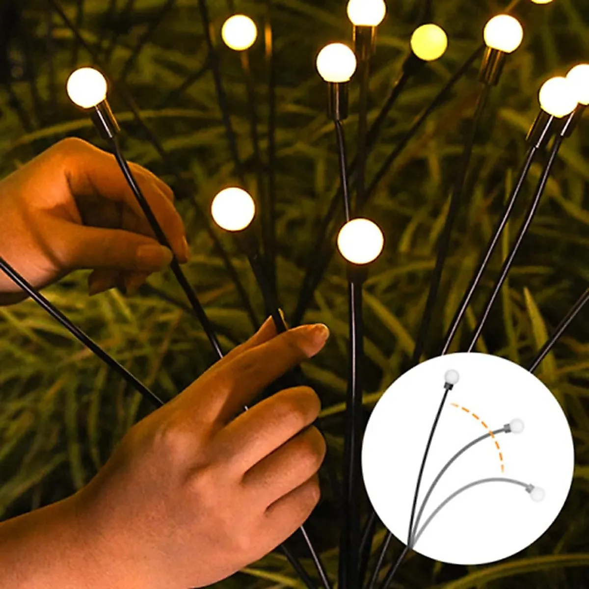 MMQ Solar Garden Lights, 2 Pack Solar Firefly Lights, 8 LEDs Bulbs Solar Outdoor Decorative Lights for Patio Pathway Christmas Halloween Decor, Warm White