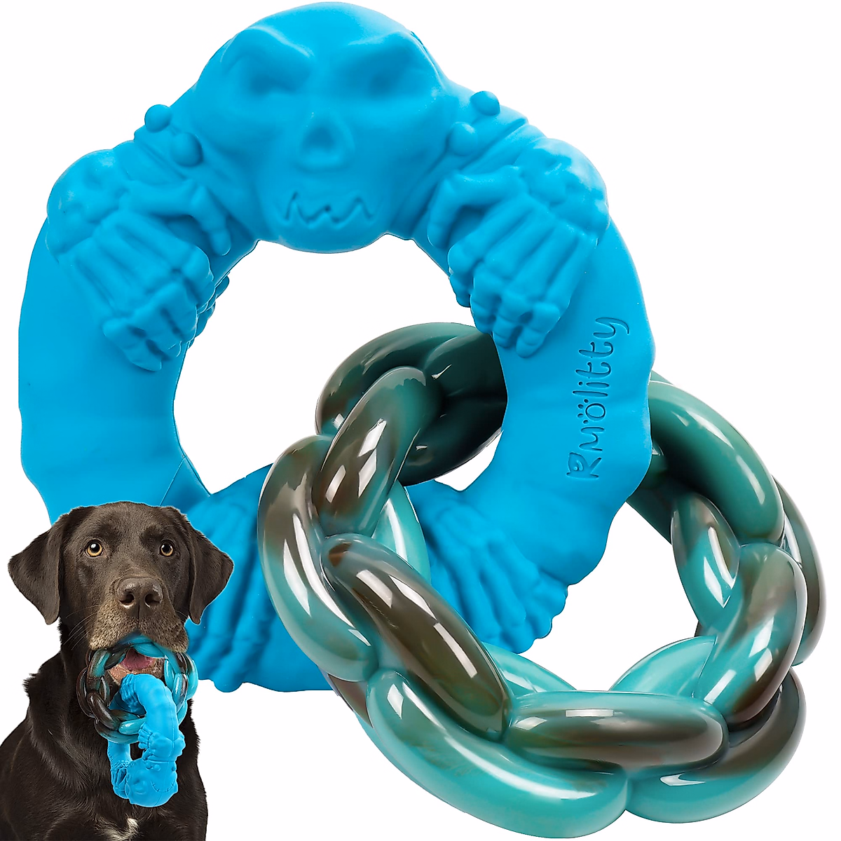 Rmolitty Dog Toys for Aggressive Chewers Large Medium Breed Dogs, Indestructible Interactive Tough Non-Toxic Natural Rubber & Nylon Tough Teething Double-Ring Chew Toys