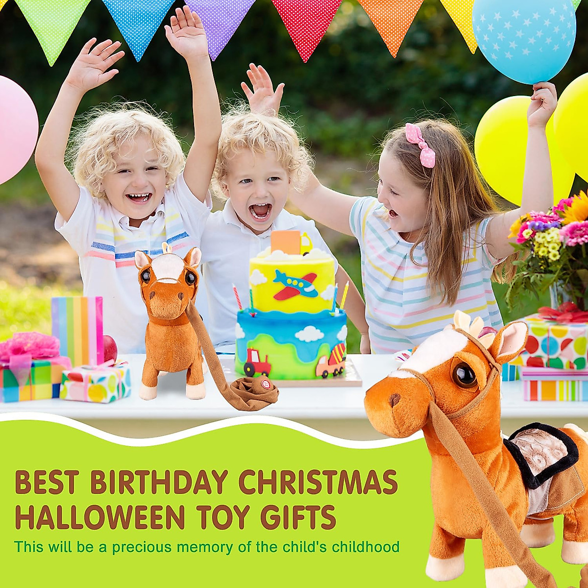 Brown Walking Pony Plush Interactive Pony Toy Singing Dancing Musical Realistic Pony Pet, Stuffed Animal Shaking Leash Horse Toy Head Buttocks Toy for Boys Girls or Toddlers