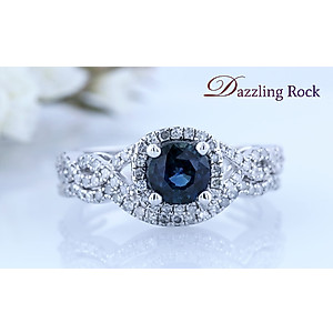 Dazzlingrock Collection 5.8mm Round Blue Sapphire & White Diamond Infinity Swirl Halo Wedding Ring Set for Women in 14K White Gold Size 9