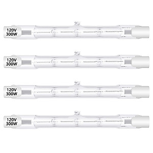 XBOCMY 4 Pack 300W Dimmable Halogen Light Bulbs, 118mm, 4.7-Inch T3 RSC, Warm White, 3000 lumens