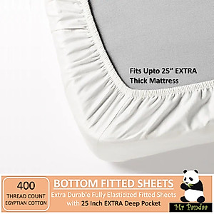 Split King Sheets Sets for Adjustable Bed, Soft 100% Egyptian Cotton 400-Thread-Count, Sateen Weave, 5PC Set with 2 Fitted Sheets, Split-King Sheet Set 25-Inch Deep Pockets, 400-TC - Light Blue Solid