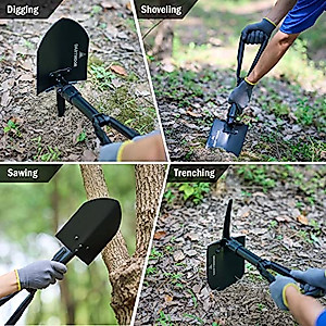 24" Larger Folding Shovel, High Carbon Steel Collapsible Shovel for Camping, Hiking, Digging, Backpacking, Sawing, Car Emergency, Portable Lightweight Survival Snow Shovel, Entrenching Tool