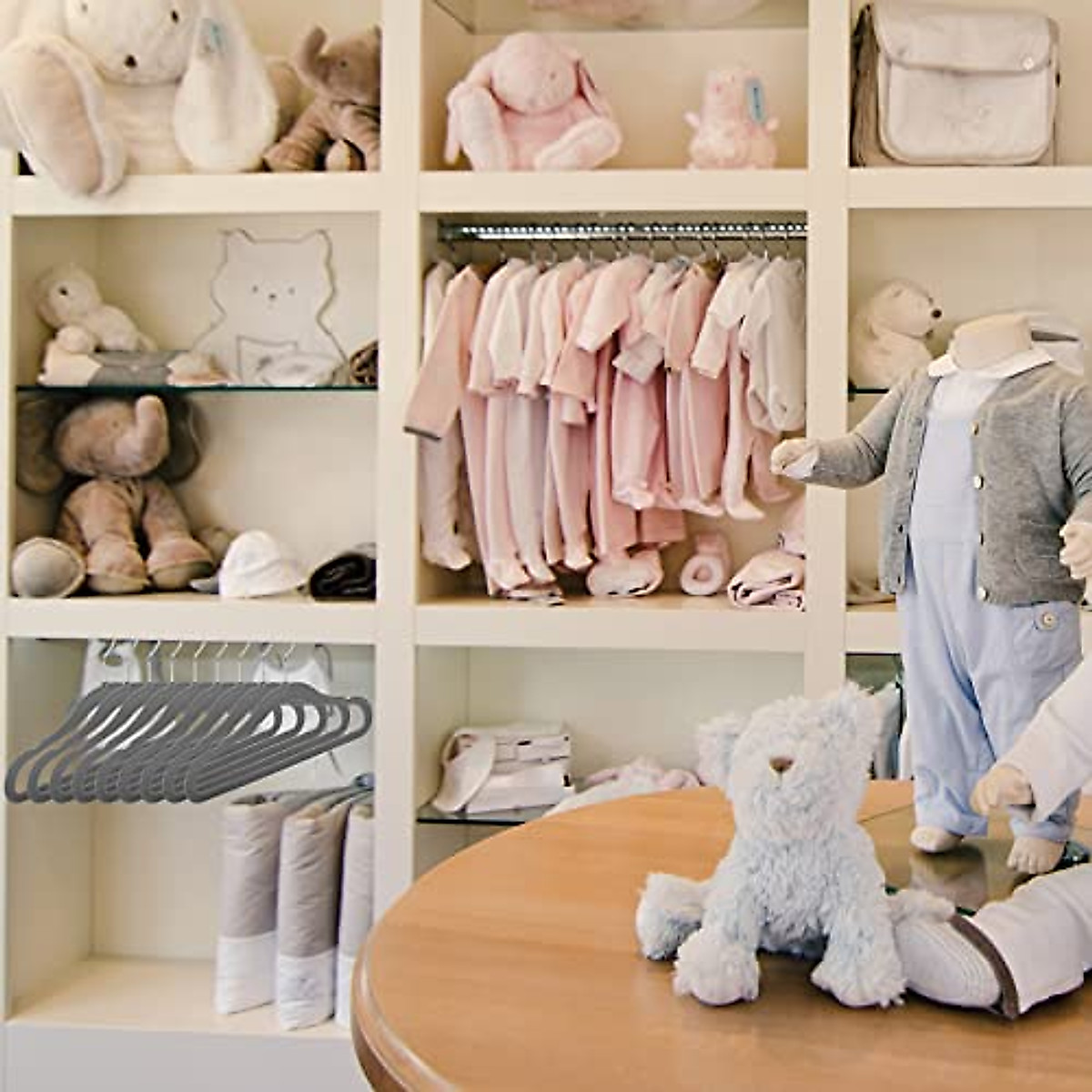 Sawysine 100 Pcs Baby Hangers for Closet Kids Clothes Hangers Children Velvet Non Slip Hangers Space Saving Infant Hangers Nursery Newborn Toddler Hangers for Boys Girls, 11.42x7.48 Inch