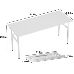 Need Computer Desk Office Desk 62 inches Folding Table with BIFMA Certification Computer Table Workstation, White AC5DW-157