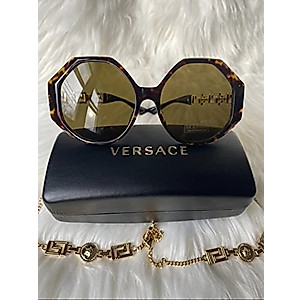 Versace Woman Sunglasses Havana Frame, Dark Brown Lenses, 59MM