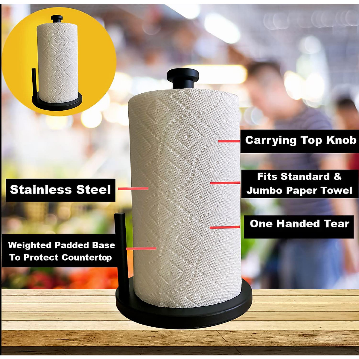 Steelware Central Paper Towel Holder Stainless Steel (Matte Black)