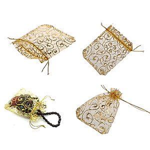 Wedding Favors Small Gift Bags, 100pcs 3.9x4.7 Inch (10x12cm) Gold Organza Bags for Party Favor Bags Small Business Candy Bags Mesh Bag (Gold, 3.9''x4.7'')