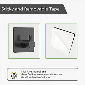 pickpiff 6-Pack Adhesive Hooks for Hanging, Extra Sticky Stainless Bathroom Towel Hanger, Holds up to 13LB, Coat Hooks for Door or Shower Tile Wall, Self-Adhesive Heavy Duty, Black