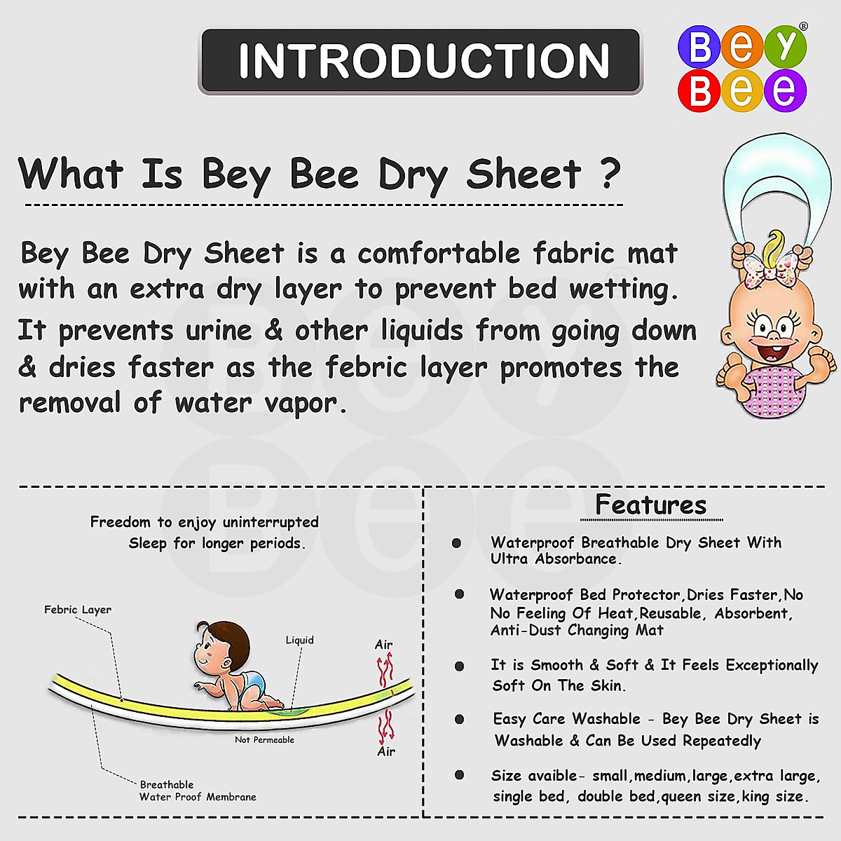 Beybee Quick Dry Baby Bed Protector Waterproof Sheet (100X70 cm (Pack of 1))(Firoza)