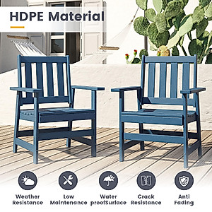 VICLLAX Patio Chairs Set of 4, Blue Outdoor Dining Chairs, All Weather HDPE Outdoor Adirondack Furniture for Lawn, Garden, Balcony