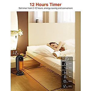 Lafhome Space Heater, 1500W Portable Ceramic Tower Heater, Oscillating Electric Space Heater with LED Flame Light, 12H Timer & Remote Control for Home Bedroom Office Indoor Use