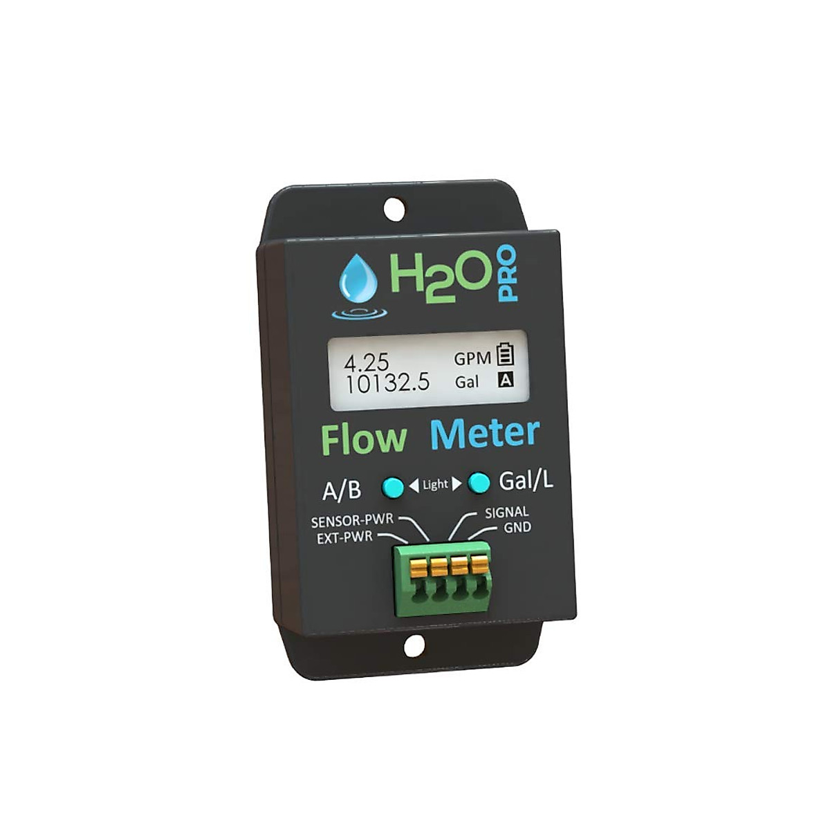 Flow Meter Including Flow Sensor, Digital Display, Flow and Accumulated Volume Measurements in Gallons or Liters, 2 AA Batteries or 1.8-5.5VDC External Power Supply, New! Longer Battery Life