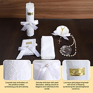 Baptism Candle Set for Boys and Girls,5 PCS Baptism Kit Catholic Candle,Baptism Shell,Towel,Rosary,Bible for Baby Dedication Christening Gift,Velas para Primera Comunión De Niño Bautizo De Niña