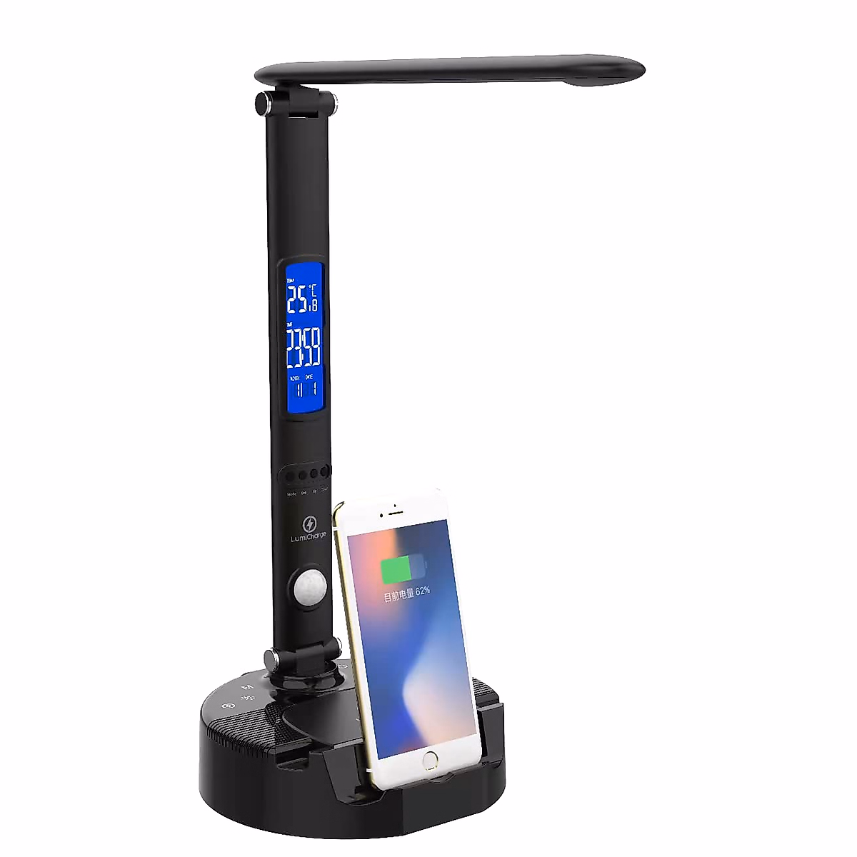 LumiCharge-III Smart LED Desk Lamp - Table Lamp with Wireless Charger, USB Charging Port, Adjustable Arm Brightness, Bluetooth Speaker - Foldable Table Lamp for Home, Remote Office, Study, Bedroom