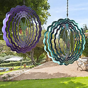 Glintoper 2 Pack Hummingbird Wind Spinners, 12 Inch Stainless Steel 3D Laser Cut Sun Catcher Metal Art, Indoor Outdoor Hanging Garden Decoration Colorful Crafts Ornaments Wind Spinner