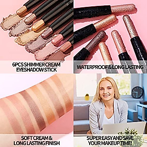 KIMUSE 6PCS Shimmer Cream Eyeshadow Stick,Brightener Eyeshadow Pencil Crayon,Waterproof Eye Shadow Stick Sets with Crease-proof, Smudge-proof and Long Lasting Eye Shadow Make Up