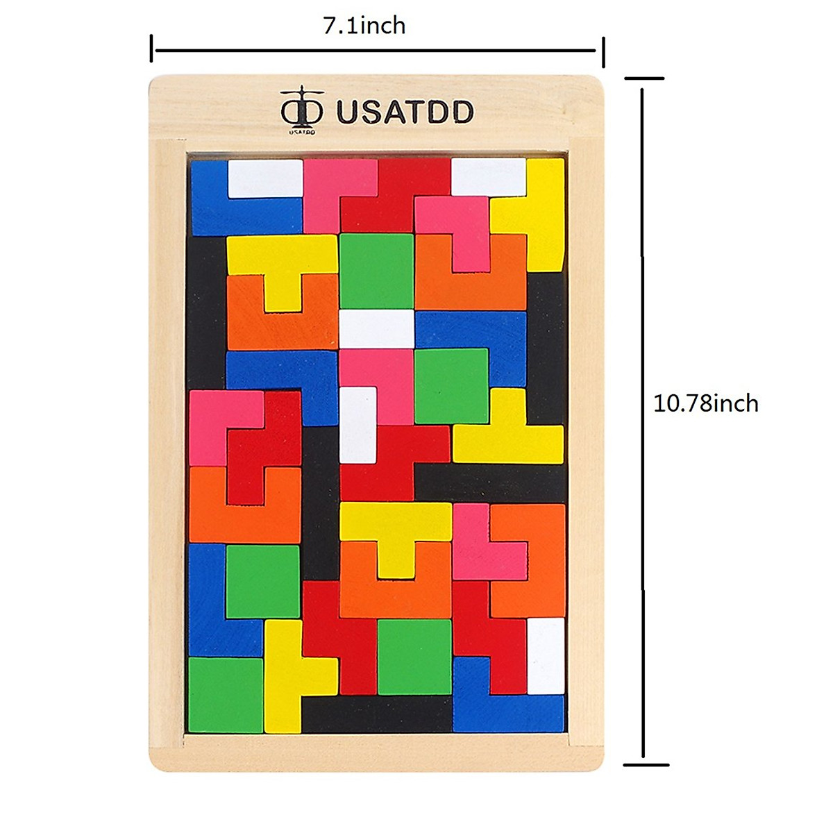 USATDD Wooden Puzzles Blocks Brain Teasers Toy Russian Tangram Colorful Jigsaw Game Montessori Intelligence STEM Preschool Educational Gift for Baby Toddlers Kids 3 4 5 6 7 Years Old Boys Girls 40Pcs