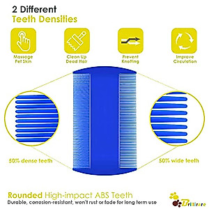 BRILLIRARE 4 Pack Flea Lice Comb, Stainless Steel Dog Cat Grooming Combs with Rounded Teeth, Double Sided Professional Pet Tear Stain Remover, Dematting Tool for Small, Medium & Large Pets