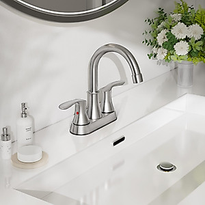 Phiestina 4 Inch 2 or 3 Hole Brushed Nickel Bathroom Sink Faucet RV Swivel 2 Handle Centerset Bath Vanity Faucet, with cUPC Water Supply line & Metal Pop-up Drain,TY36-BN