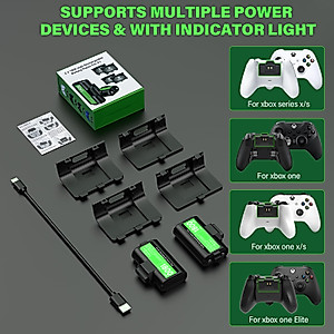 Rechargeable Xbox Controller Battery Pack,2x4800mWh(2x1800mAh) Batteries Pack for Xbox Series S|X/Xbox One S/One X/One Elite,Xbox Battery Charger with USB-C Cable,Xbox Accessories with 4 Cover(2 Pack)