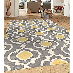 Moroccan Trellis Contemporary Gray/Yellow 7'3" x 10'2" Indoor Area Rug