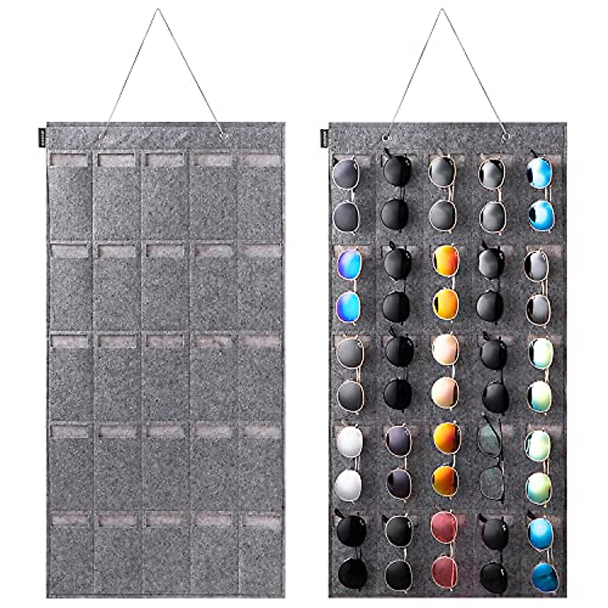AFUOWER Sunglasses Organizer Storage Hanging Wall for Men Women Sunglasses Holder 25 Slots, Eyewear Display Wall Mounted (Gray)