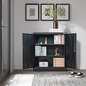 BESFUR Locking Cabinet, 36" Metal Storage Cabinet with 2 Adjustable Shelves, Office Storage Cabinet for Home, Office, Garage - Black