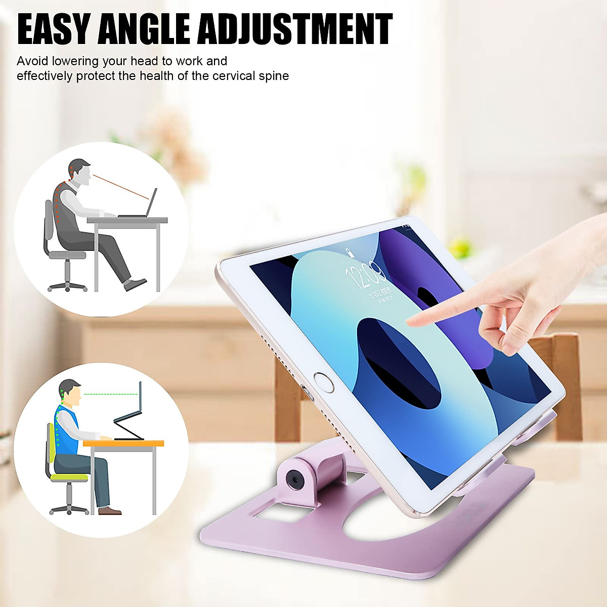 ALZHIJ Portable Tablet Holder Stand - Aluminum Alloy Desktop Stand Adjustable Angle&Height, Compatible with Tablets up to 12IN Wide, Pink