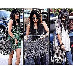 Hobo Hippie Fringe Tassel Faux Suede Shoulder Messenger Cross Body for Womens Sling Bag Black
