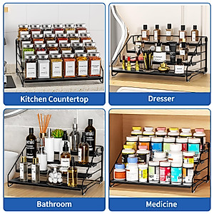 BOIVSHI 4 Tier Spice Rack for Cabinet, Spice Rack Organizer, Depth Adjustable Spice Holder for Countertop, Cupboard, Pantry, Seasoning Shelf, Metal, Black (1 Pack)