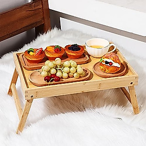 Tatuo 3 Pcs Bed Table Tray with Folding Legs and Handles Wooden Breakfast Tray Lap Snack Serving Tray Wood Laptop Desk for Eating Drawing Working Studying Dinner Bedroom Sofa Couch Kids (Bamboo)