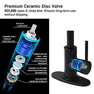 Matte Black Single Handle Bathroom Sink Faucet, 360° Swivel Spout Bar Sink Faucet with Deck Plate 4 Inch Centerset Black Bathroom Faucet with Pop-Up Drain Black Bathroom Lavatory Vanity Faucet