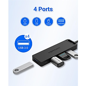 USB Hub VENTION 4-Port USB 3.0 Hub 1.5FT Ultra-Slim Data USB Splitter Charging Supported Compatible with MacBook, Laptop, Surface Pro, PS4, PC, Flash Drive, Mobile HDD