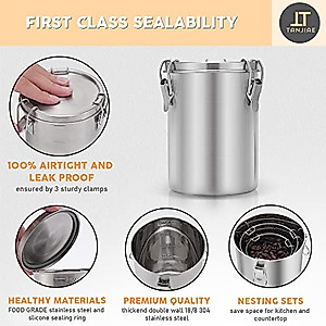 Tanjiae Compact Stainless Steel 100% Airtight Canisters Sets for Small Kitchens | Metal Food Storage Containers with Lids Sealed - Keep Flour, Sugar, Coffee, Tea Fresh for Months (18+35+56 fl oz)