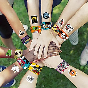 QWAERPLPN 48PCS Nightmare Before Christmas Slap Bracelet and 50PCS Nightmare Party Stickers for Kids Baby - The Nightmare Before Christmass Birthday Party Supplies Favors Children/Kids/Adults (98PCS)