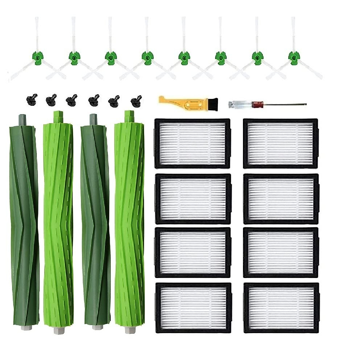 Replacement Parts Compatible for iRobot Roomba i7 j7 i3 i4 i7+ Plus i3+ i4 i4+ i6 i6+ i8 i8+ E5 E6 j7+ plus E&i&j Series, Multi-Surface Rubber Brush, High-Efficiency Filter, Edge-Sweeping Brush