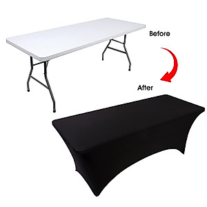 BDDC Table Covers for 4 Foot Tables, Spandex Table Covers 4ft, Black Table Cloths Rectangle 4ft for Events, Wedding, Banquets & Parties