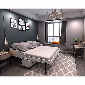 RoomAndLoft Windsor Queen Solid Wood Mobile Murphy Bed with Mattress in White