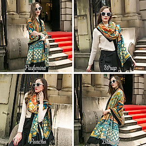 DANA XU 100% Merino Wool Extra Large Pashmina Blanket Travel Scarf Cashmere Wrap for Women Fall Winter Oversize Shawl Floral