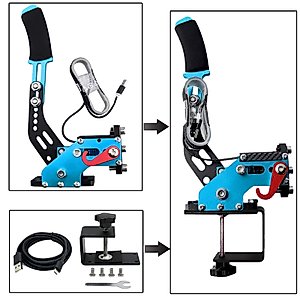 Obokidly Upgrade 2-IN-1 USB Handbrake Support G29 Compatible With PS4/PS5 + PC For Simracing Game Sim Rig With Clamp (Support G29 For PS5 With Clamp, Blue)